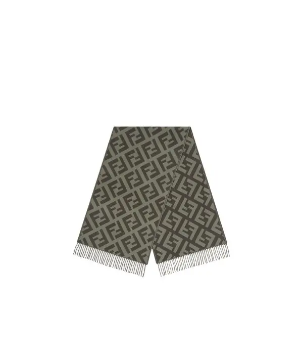 Fendi Logo Jacquard Fringed-edge Scarf - Green