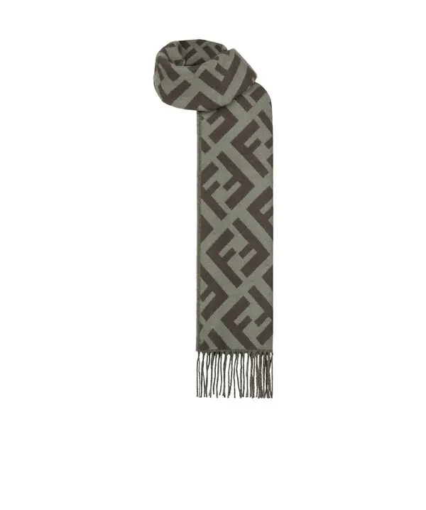 Fendi Logo Jacquard Fringed-edge Scarf - Green