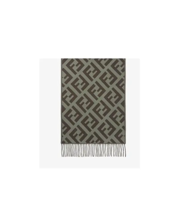 Fendi Logo Jacquard Fringed-edge Scarf - Green