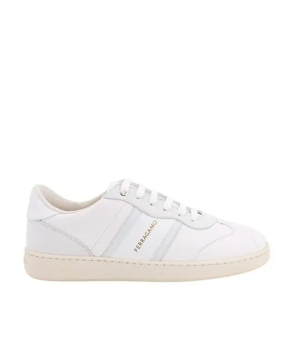FERRAGAMO Round Toe Lace-up Sneakers - White