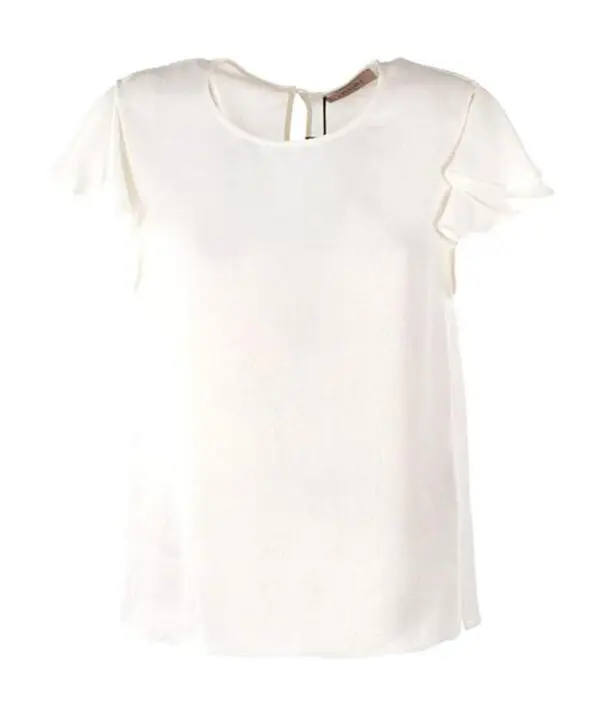TWINSET Round Neck Lotus Leaf Edge Short Sleeve T-shirt - White