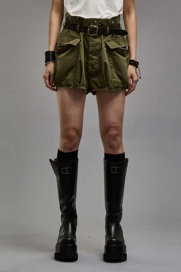 R13 Herringbone Cargo Shorts With Belt Rings