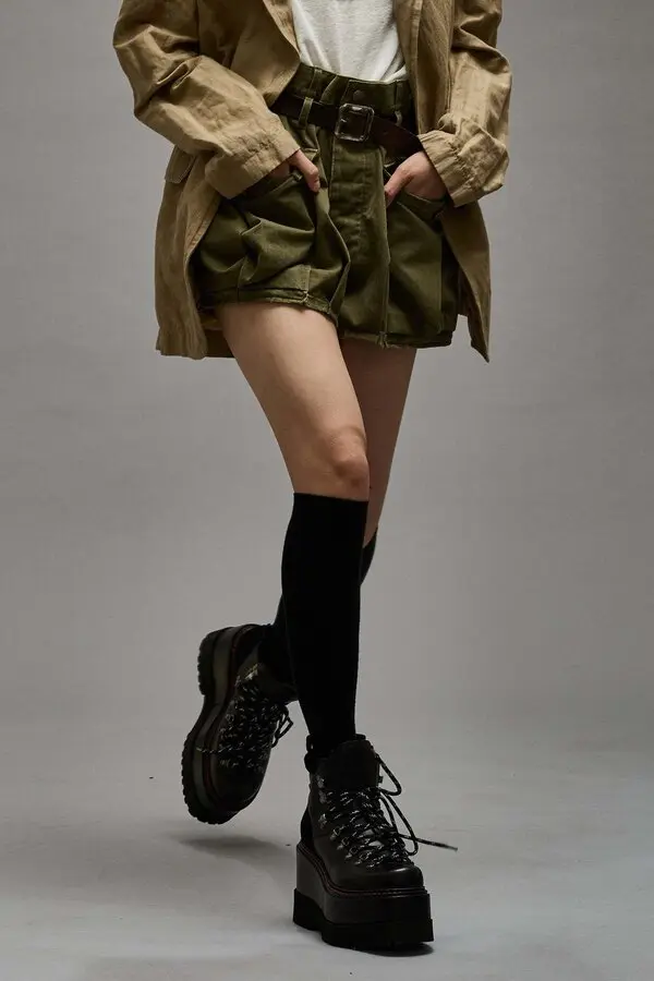 R13 Herringbone Cargo Shorts With Belt Rings