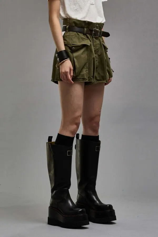 R13 Herringbone Cargo Shorts With Belt Rings