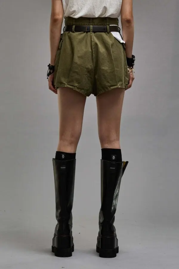 R13 Herringbone Cargo Shorts With Belt Rings