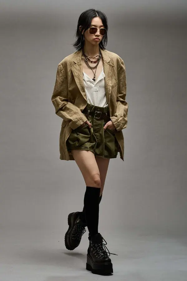 R13 Herringbone Cargo Shorts With Belt Rings