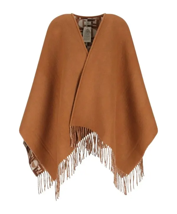 Fendi Ff Jacquard Fringed-edge Cape - Brown