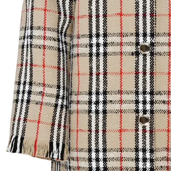 Burberry Checked Fringed-edge Buttoned Coat
