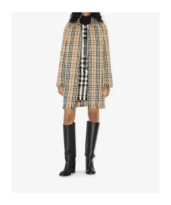 Burberry Checked Fringed-edge Buttoned Coat