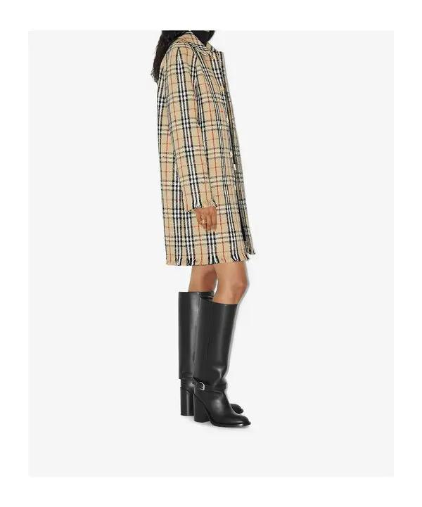 Burberry Checked Fringed-edge Buttoned Coat