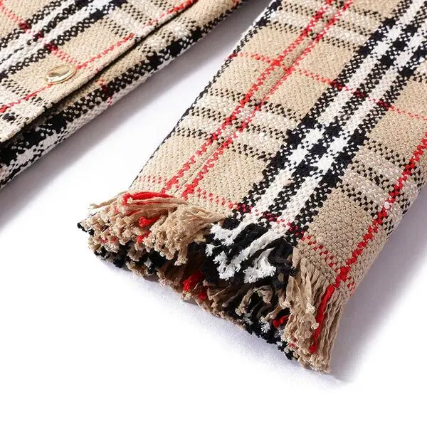 Burberry Checked Fringed-edge Buttoned Coat