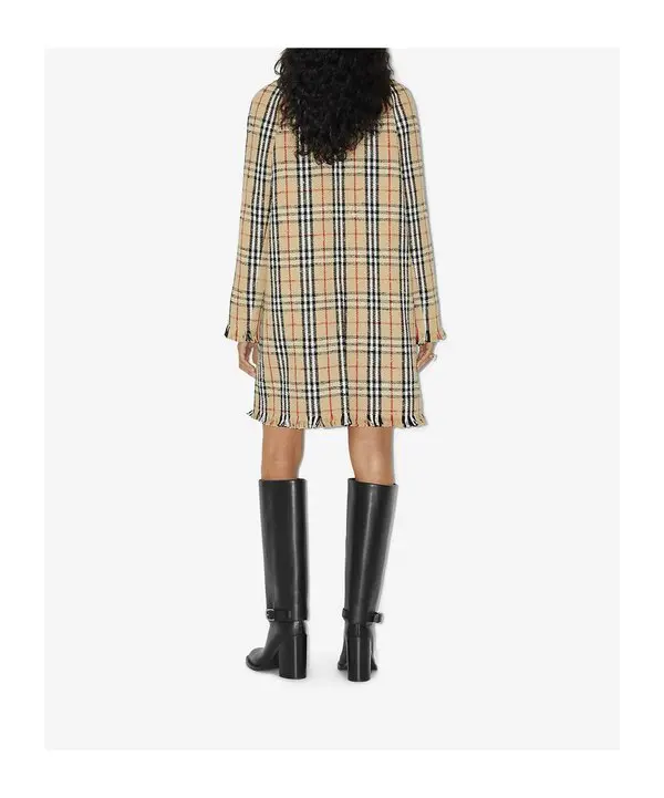 Burberry Checked Fringed-edge Buttoned Coat