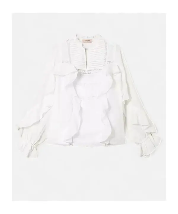 TWINSET Long-sleeved Shirt With Lotus Leaf Trim - White