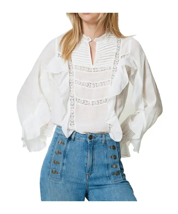 TWINSET Long-sleeved Shirt With Lotus Leaf Trim
