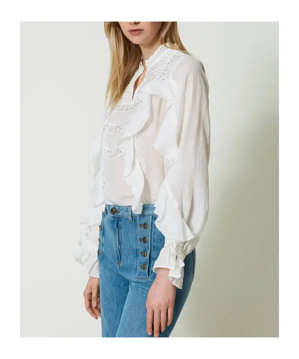 TWINSET Long-sleeved Shirt With Lotus Leaf Trim