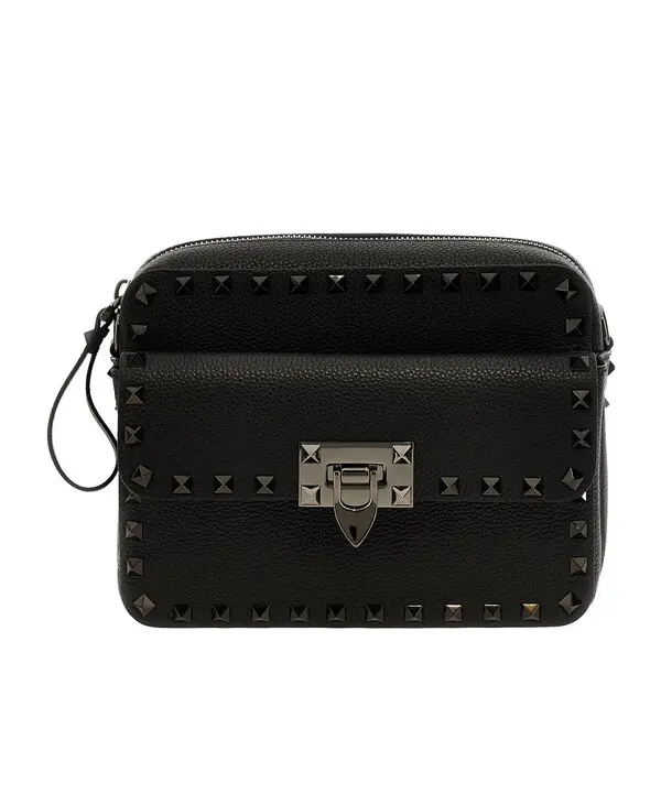 Valentino Garavani Rockstud Zip-up Messenger Bag - Black
