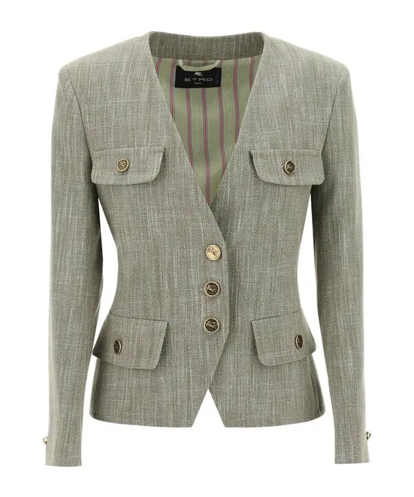 Etro Single-breasted V-neck Jacket With Button Details