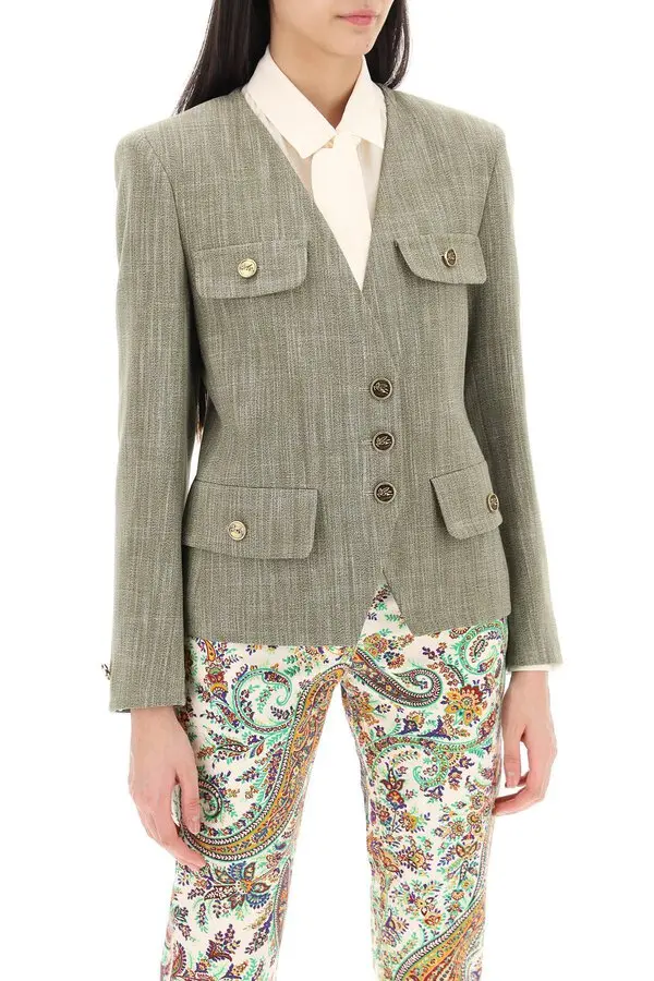 Etro Single-breasted V-neck Jacket With Button Details