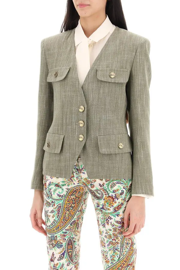 Etro Single-breasted V-neck Jacket With Button Details