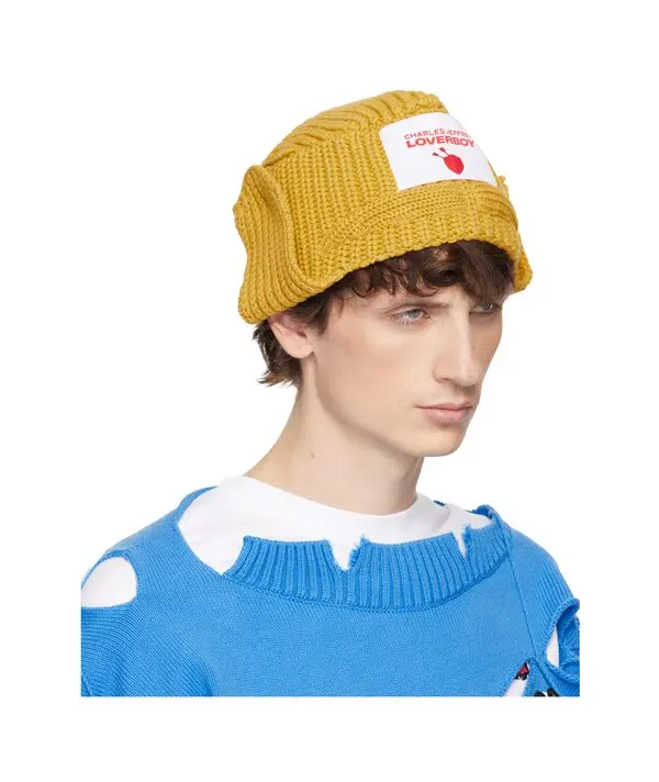 CHARLES JEFFRREY LOVERBOY Charles Jeffrey Loverboy Ribbed Cotton Beanie With Earmuffs - Yellow