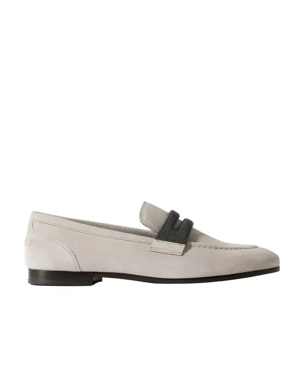 Brunello Cucinelli Bead-embellished Loafers - Light Gray