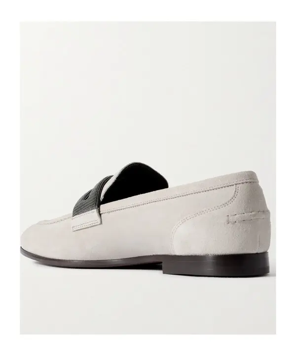 Brunello Cucinelli Bead-embellished Loafers - Light Gray