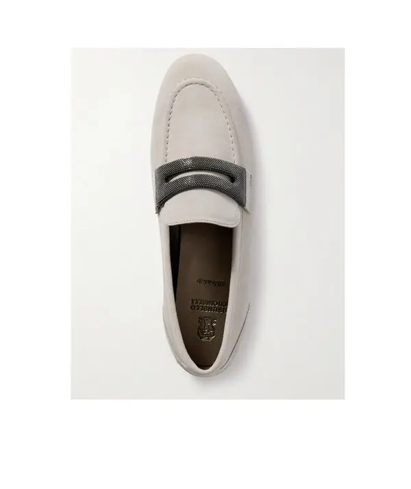 Brunello Cucinelli Bead-embellished Loafers - Light Gray