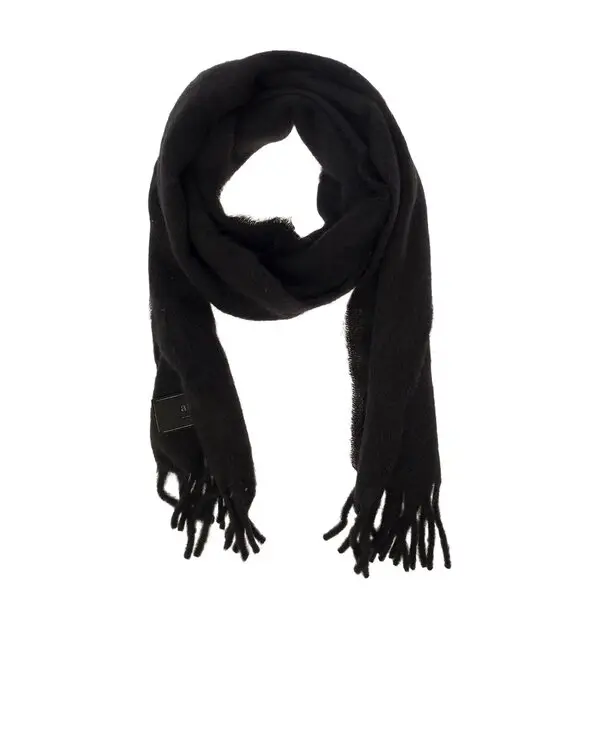 AMI Paris Logo Patch Fringed Edge Scarf - Black