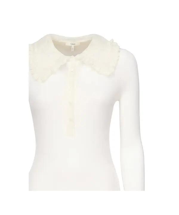 Chloé Lace Collar Long Sleeve Knit Shirt