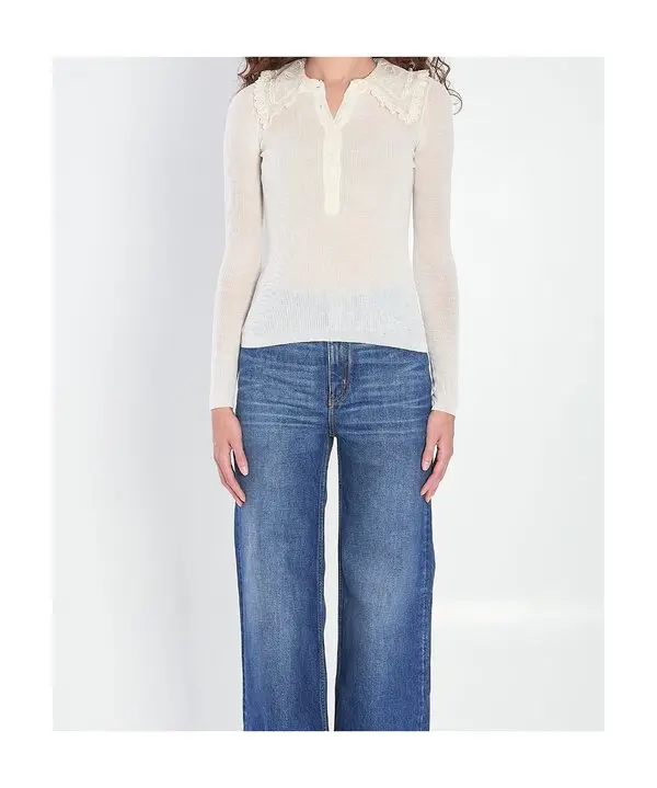 Chloé Lace Collar Long Sleeve Knit Shirt
