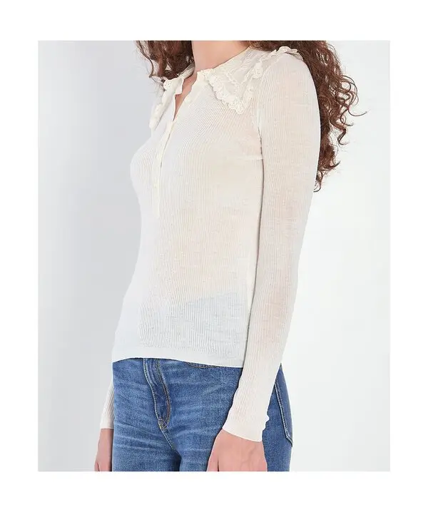 Chloé Lace Collar Long Sleeve Knit Shirt