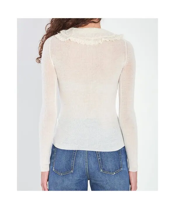 Chloé Lace Collar Long Sleeve Knit Shirt
