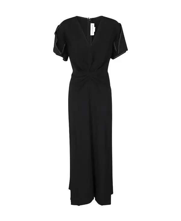 Victoria Beckham Gathered V-neck Midi Dress - Black