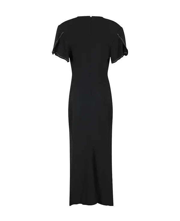 Victoria Beckham Gathered V-neck Midi Dress - Black