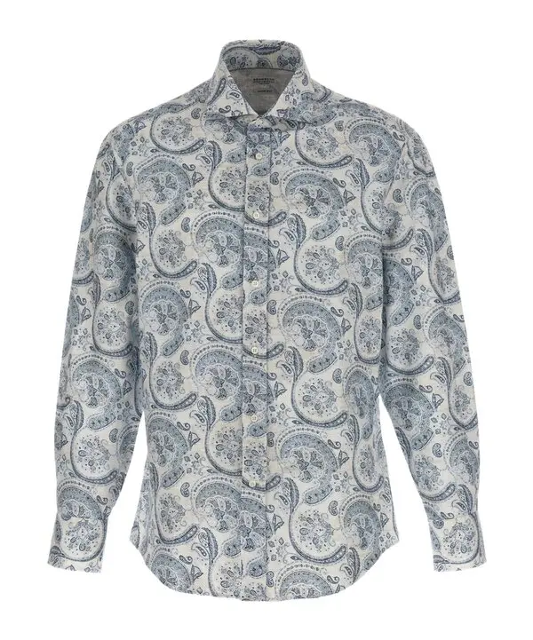 Brunello Cucinelli Pattern-printed Button-up Shirt - Blue