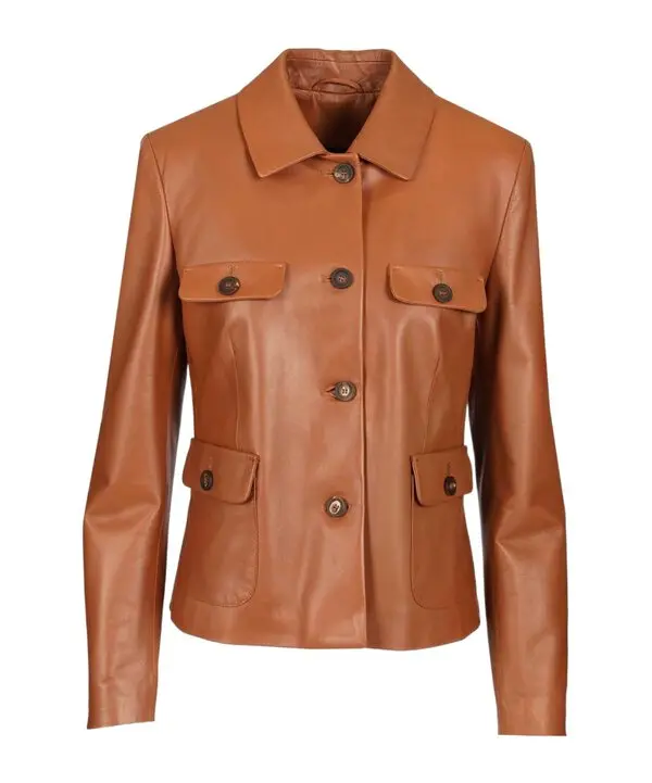 Tagliatore Button-up Leather Jacket - Brown