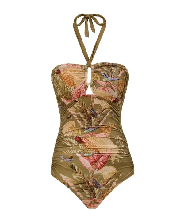 Zimmermann Ascension Bandeau One Piece Swimsuit - Khaki Palm Color