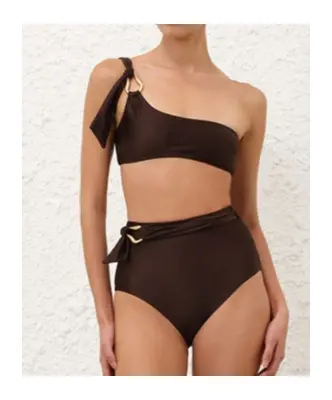 Zimmermann Ascension One Shoulder Bikini Top - Chocolate