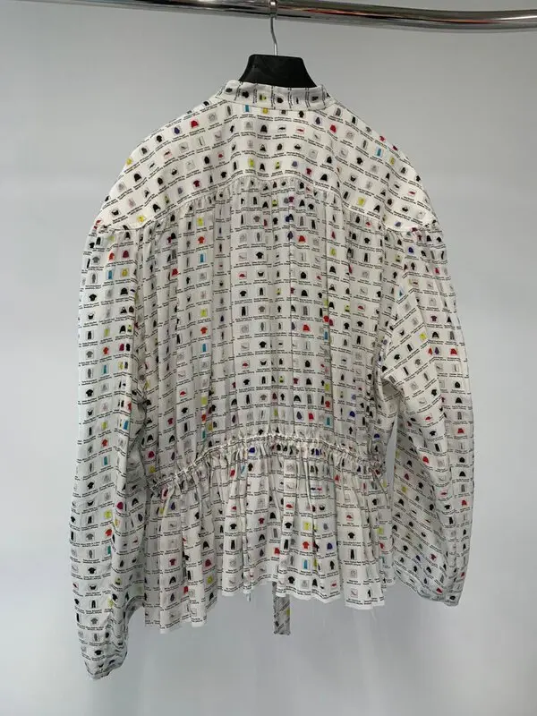 Balenciaga Printed Long-sleeved Blouse With Pleated Details