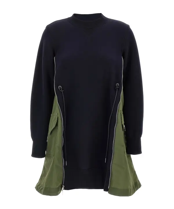 Sacai Sponge Mini Dress With Nylon Inserts - Navykhaki