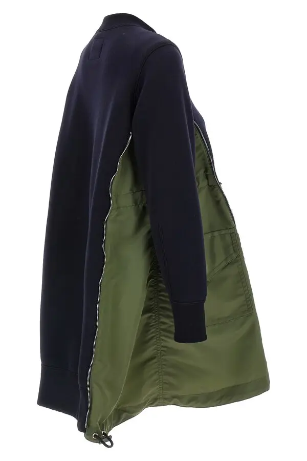 Sacai Sponge Mini Dress With Nylon Inserts - Navykhaki