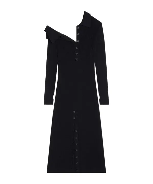 COURREGES Ribbed Button-up Long-sleeve Dress - Black
