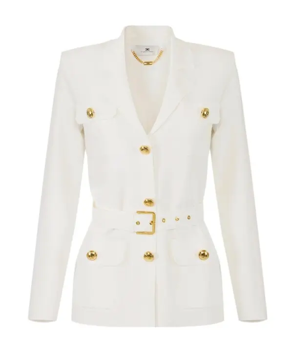 Elisabetta Franchi Milano Stitch Knit Jacket With Gold-tone Hardware - Ivory