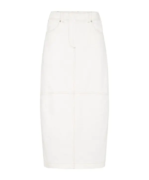 Brunello Cucinelli High-waist Midi Skirt With Straight Hem - White