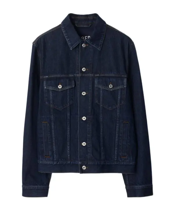 Burberry Button-up Denim Jacket With Equestrian Knight Suede Patches - Indigo