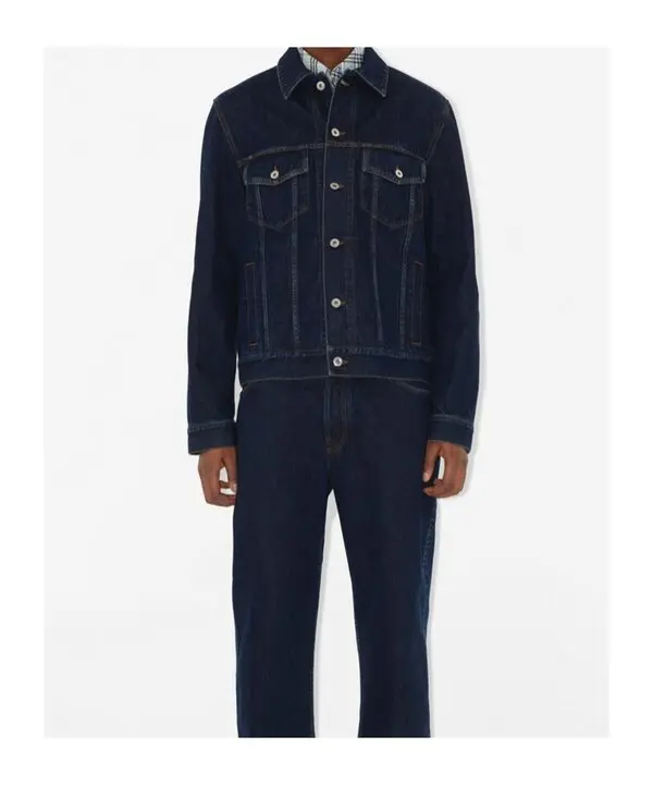 Burberry Button-up Denim Jacket With Equestrian Knight Suede Patches - Indigo