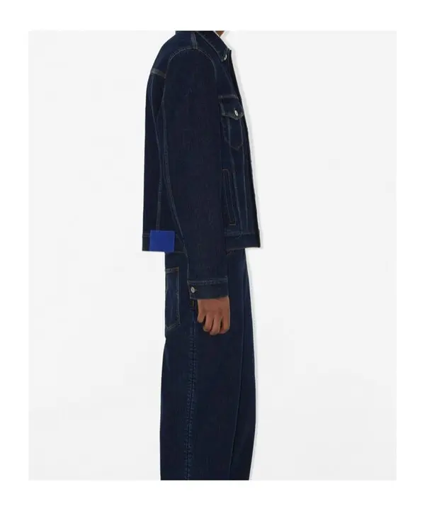Burberry Button-up Denim Jacket With Equestrian Knight Suede Patches - Indigo