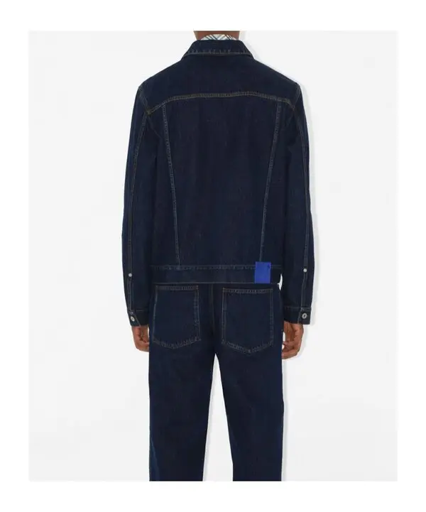 Burberry Button-up Denim Jacket With Equestrian Knight Suede Patches - Indigo