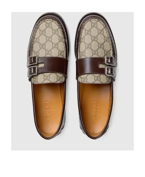 Gucci Leather And Monogram Buckle Loafers
