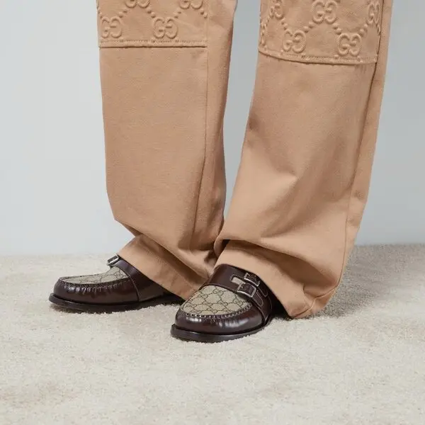 Gucci Leather And Monogram Buckle Loafers